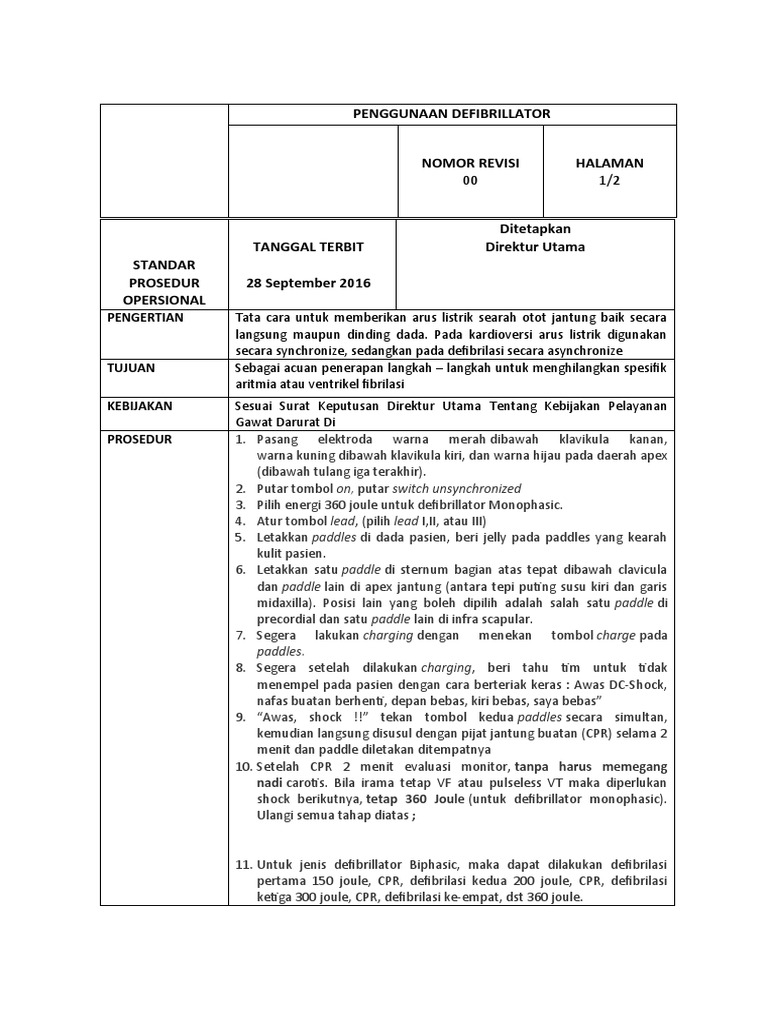 Panduan Penggunaan Defibrillator | PDF