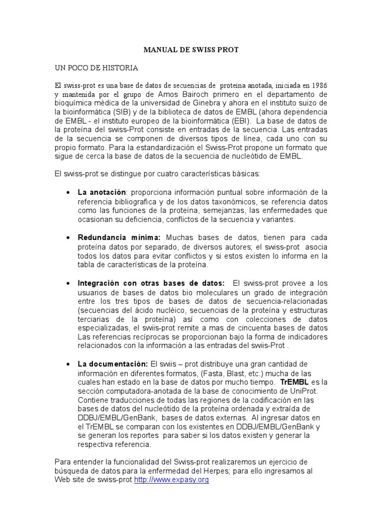 Manual de Swiss Prot | PDF | Bioinformática | Bases de datos