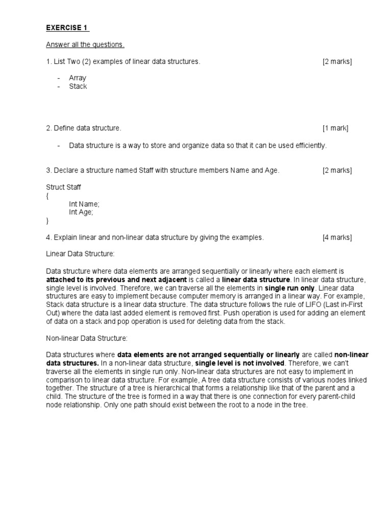 EXERCISE 1 (Done) | PDF | Data Type | Data Structure