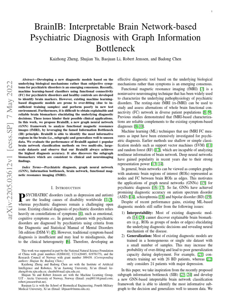 Brainib: Interpretable Brain Network-Based Psychiatric Diagnosis With Graph Information ...