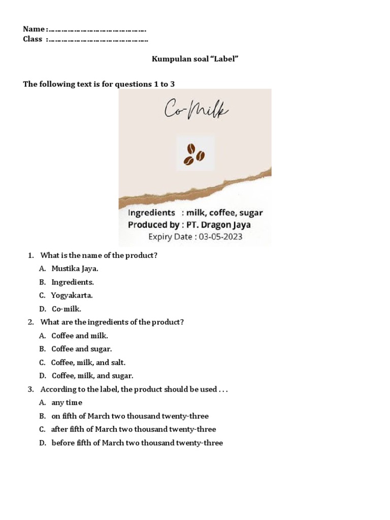 Contoh Soal Label | PDF | Juice | Diet & Nutrition