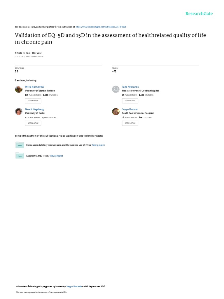 Validation of EQ-5D and 15D | PDF | Pain | Health Care