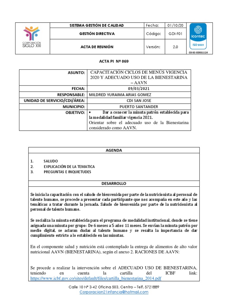 Gdi-F01 - 069 - Acta Ciclos de Menús y Adecuado Uso Aavn | PDF