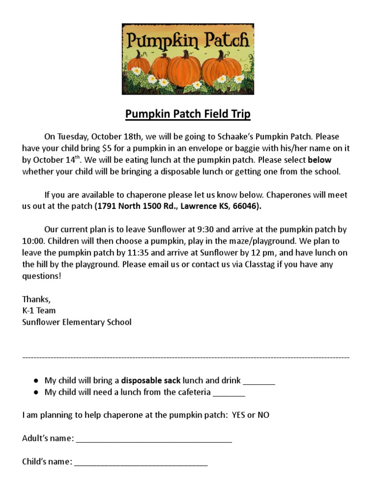 Corrected Pumpkin Patch Trip Letter To Parents | PDF