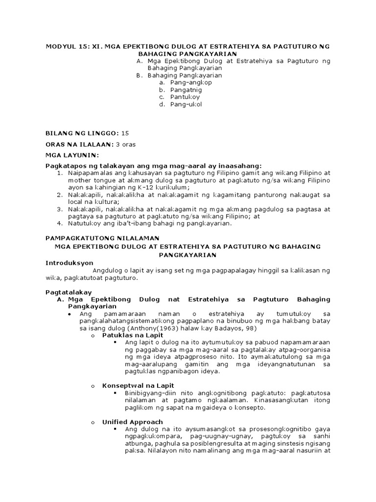 EM 103 Week 15 Pagtuturo NG Filipino Sa Elementarya I | PDF