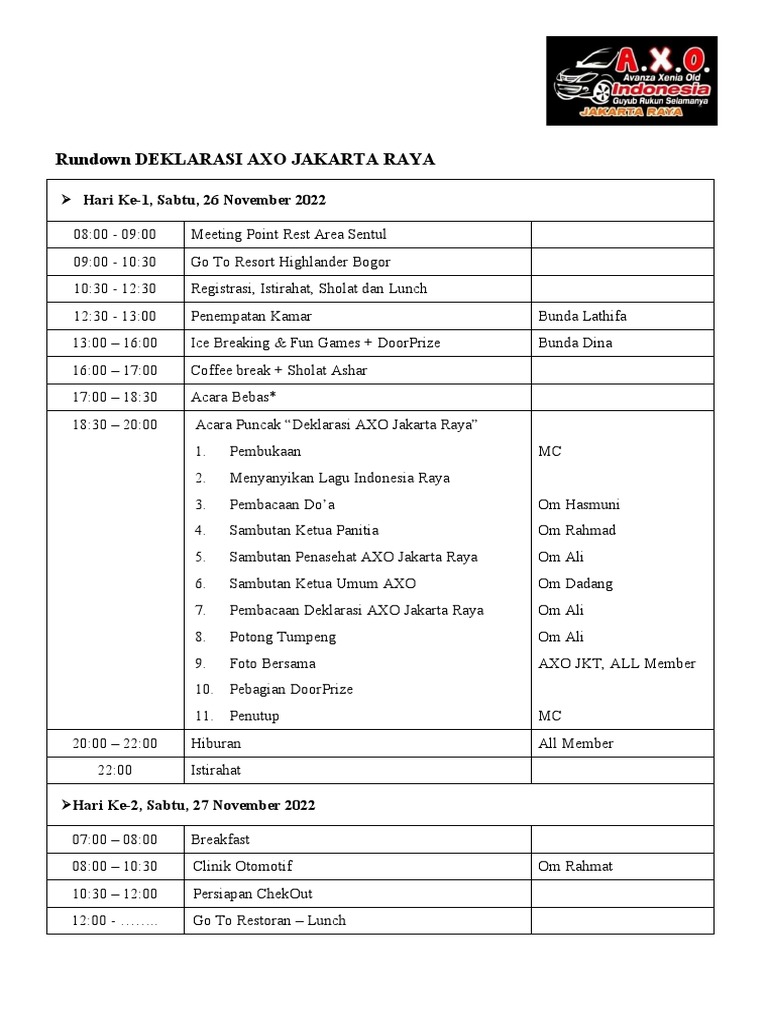 Rundown Deklarasi AXO | PDF