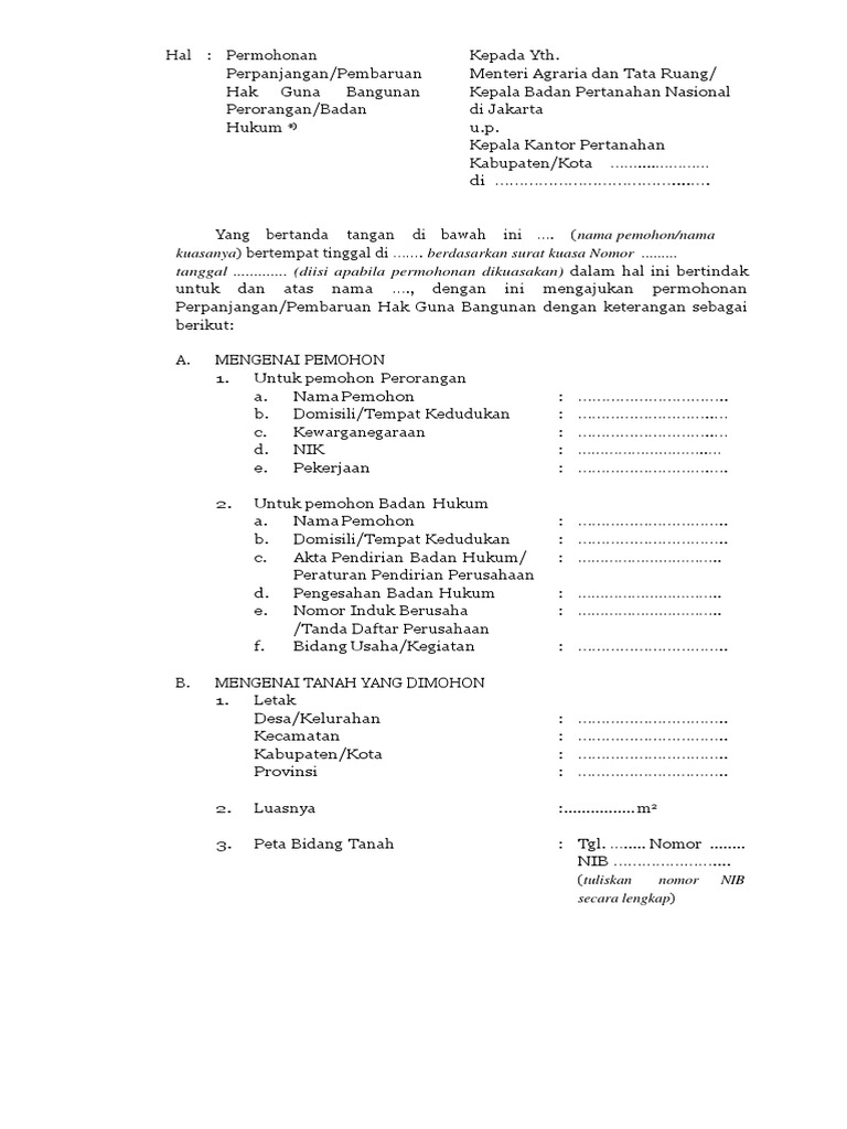 Formulir Permohonan Perpanjangan Pembaruan HGB | PDF
