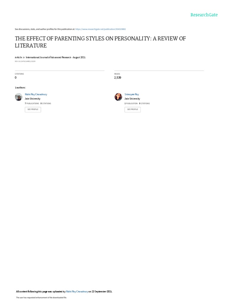 The Effect Of Parenting Styles On Personality A Re Pdf Parenting