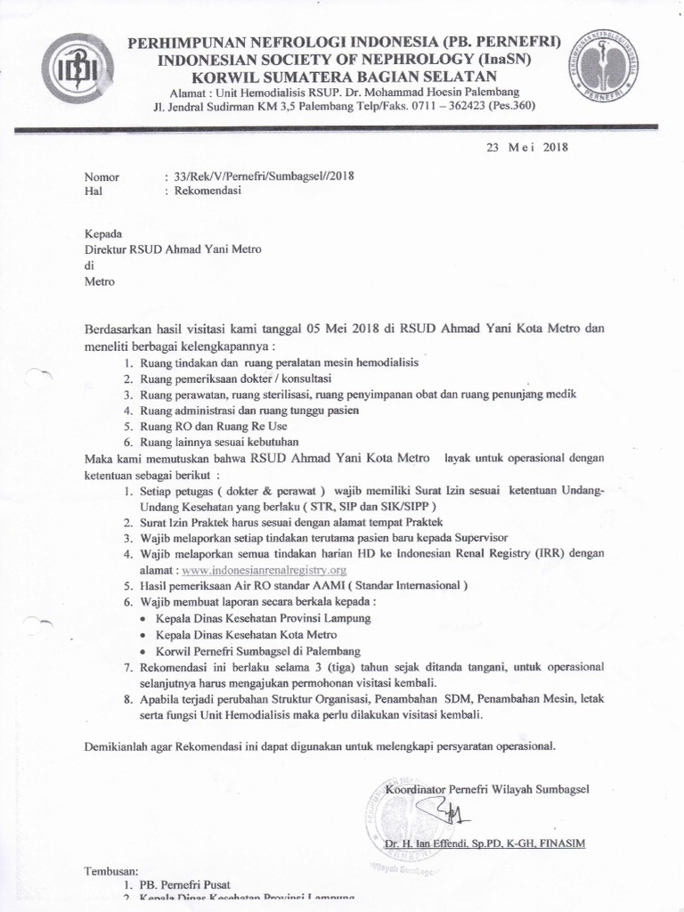 Rekomendasi DR Profesi PERNEFRI | PDF