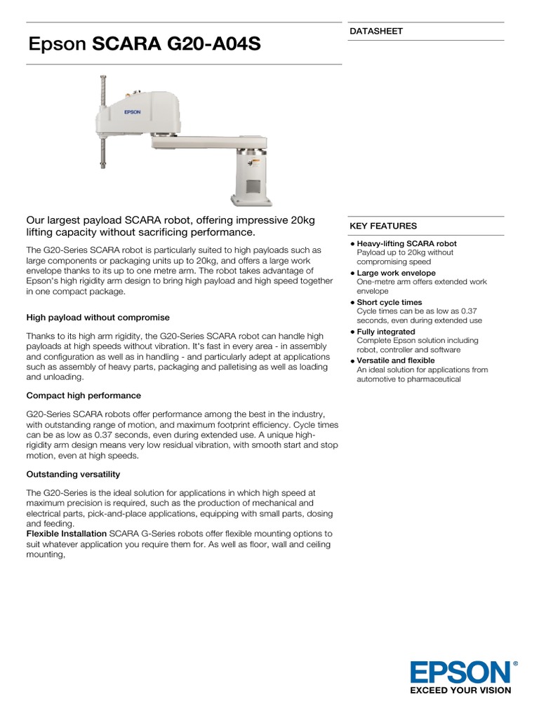 Epson Scara g20 A04s Datasheet | PDF | Technology & Engineering