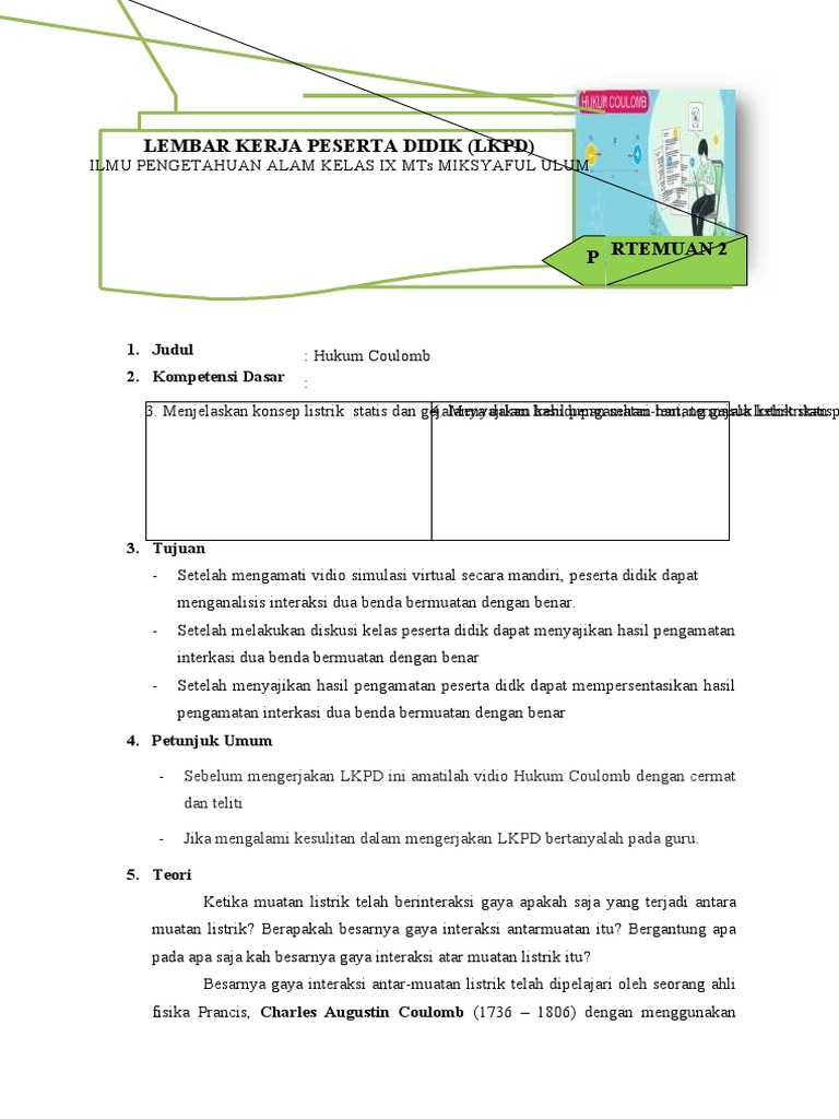 LKPD Interaksi Dua Muatan | PDF