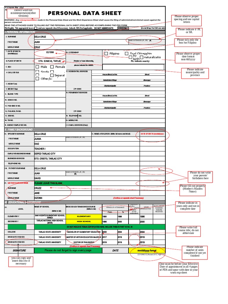 Instructions To Fill-Out The PDS | PDF