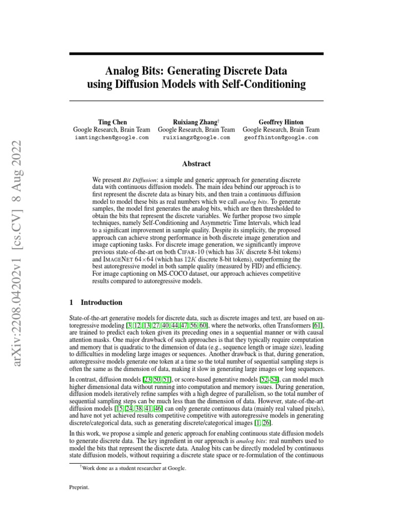 Analog Bits: Generating Discrete Data Using Diffusion Models With Self-Conditioning | PDF ...