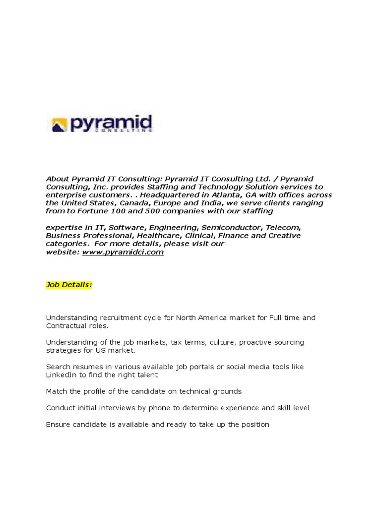 JD (Pyramid It Consulting) | Download Free PDF | Consultant | Recruitment