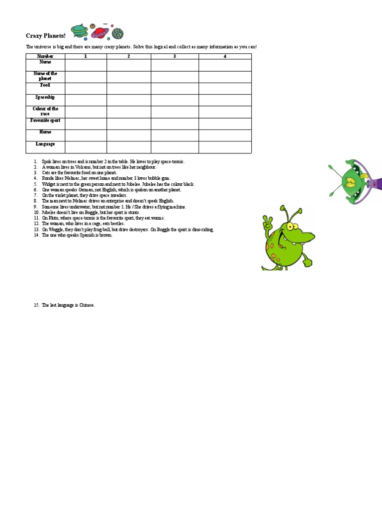 Logical Crazy Planets Fun Activities Icebreakers | PDF