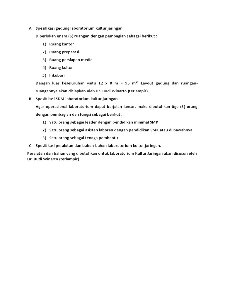 Spesifikasi & RAB Lab Kultur Jaringan | PDF | Griya & Taman | Sains & Matematika