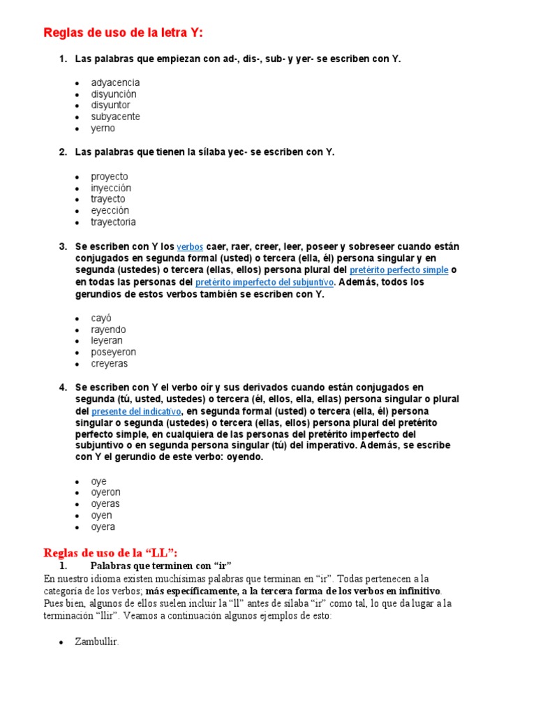 Uso de y - LL | PDF | Verbo | Sustantivo