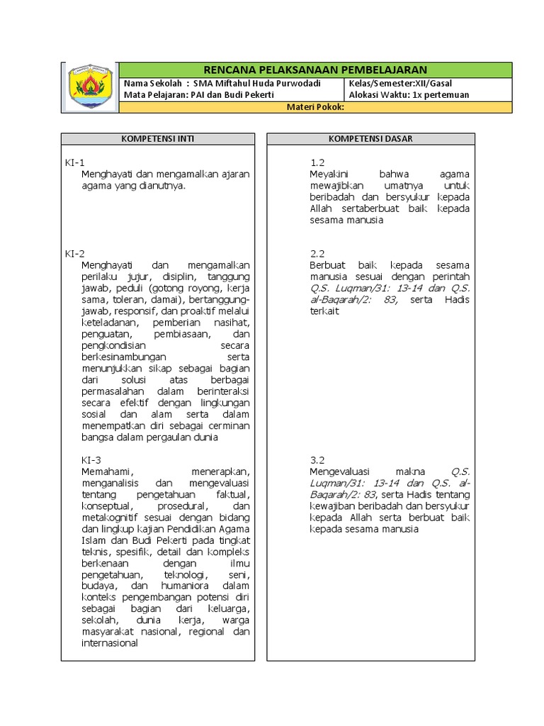 PPL 1 RPP 1 | PDF | Agama & Spiritualitas
