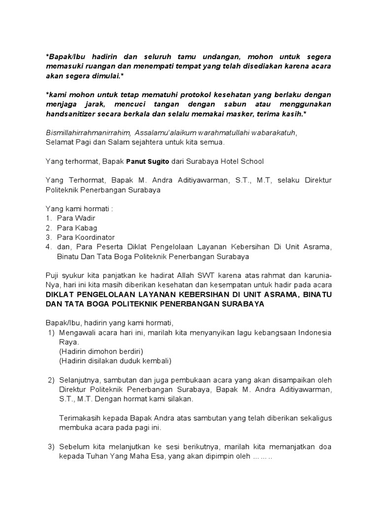 Teks MC Workshop Kebersihan Politeknik | PDF