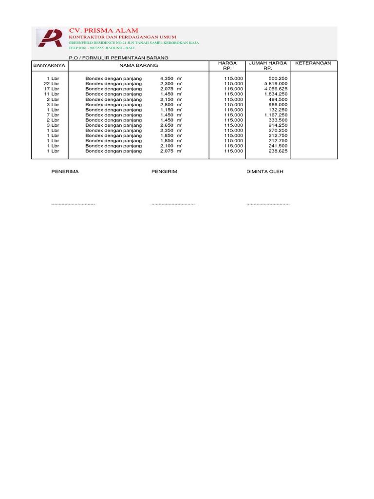 Formulir Permintaan Barang | PDF