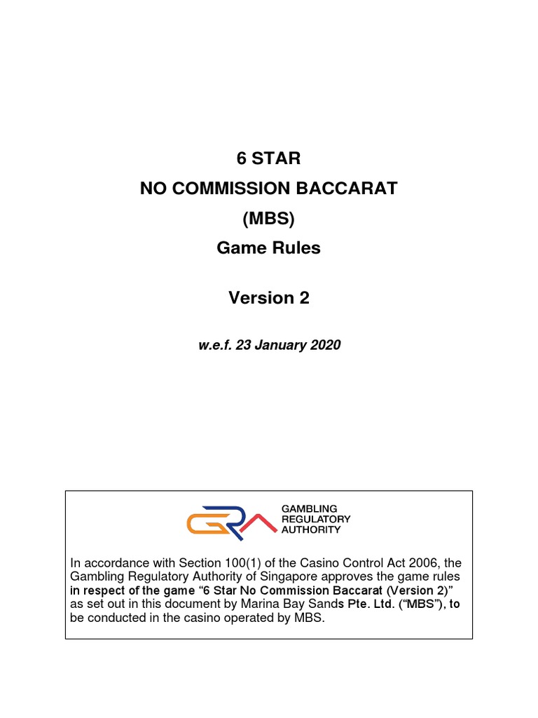 MBS 6 Star No Commission Baccarat Game Rules - Ver 2 | PDF | Gambling ...