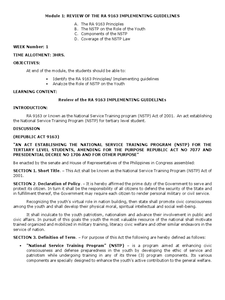 NSTP 012 - WEEK 1 - National Service Training Program 12 (CWTS) | PDF ...