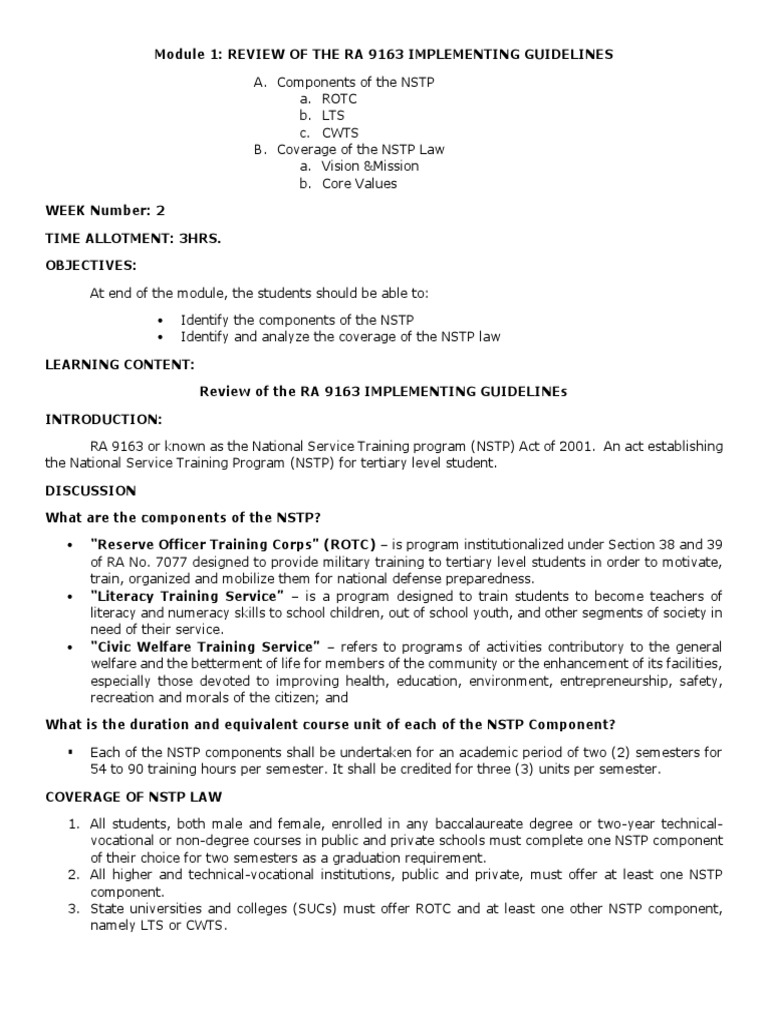 NSTP 012 - WEEK 2 - National Service Training Program (CWTS) | PDF ...