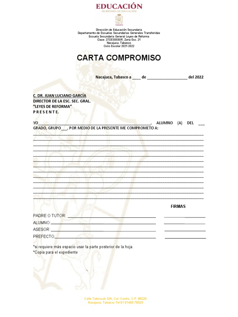 Carta Compromiso Alumnos | PDF