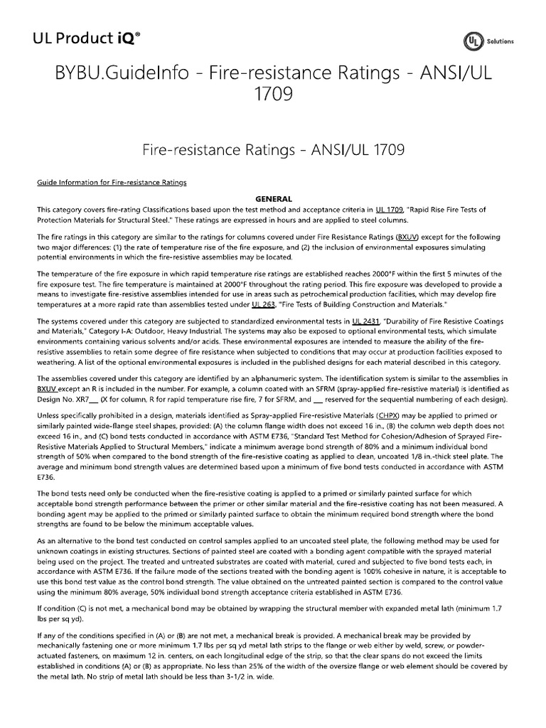BYBU - GuideInfo - Fire-Resistance Ratings - ANSI - UL 1709 - UL Product Iq | PDF