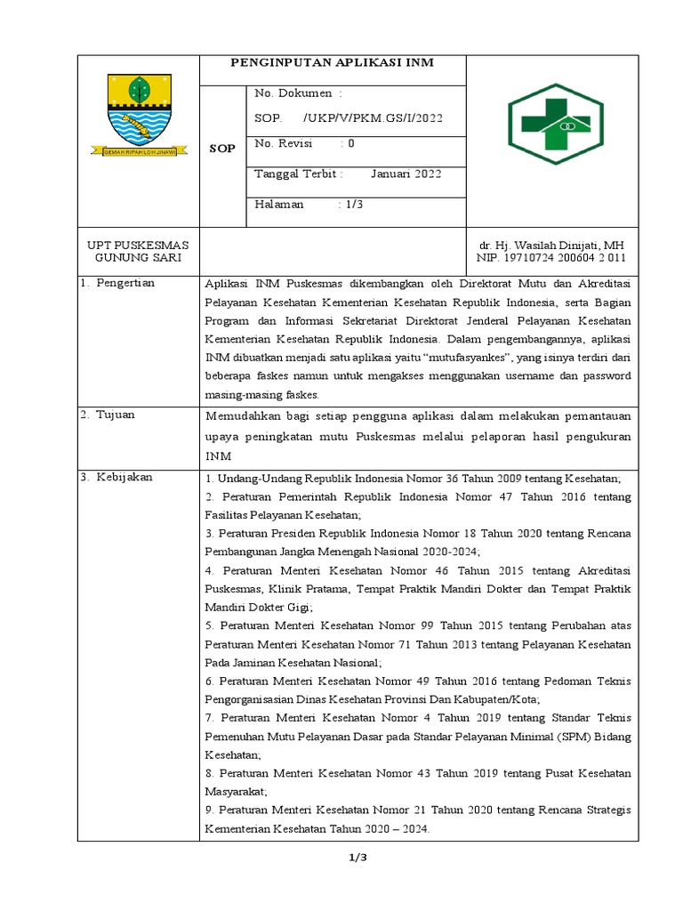 Sop Penginputan Aplikasi Inm | PDF