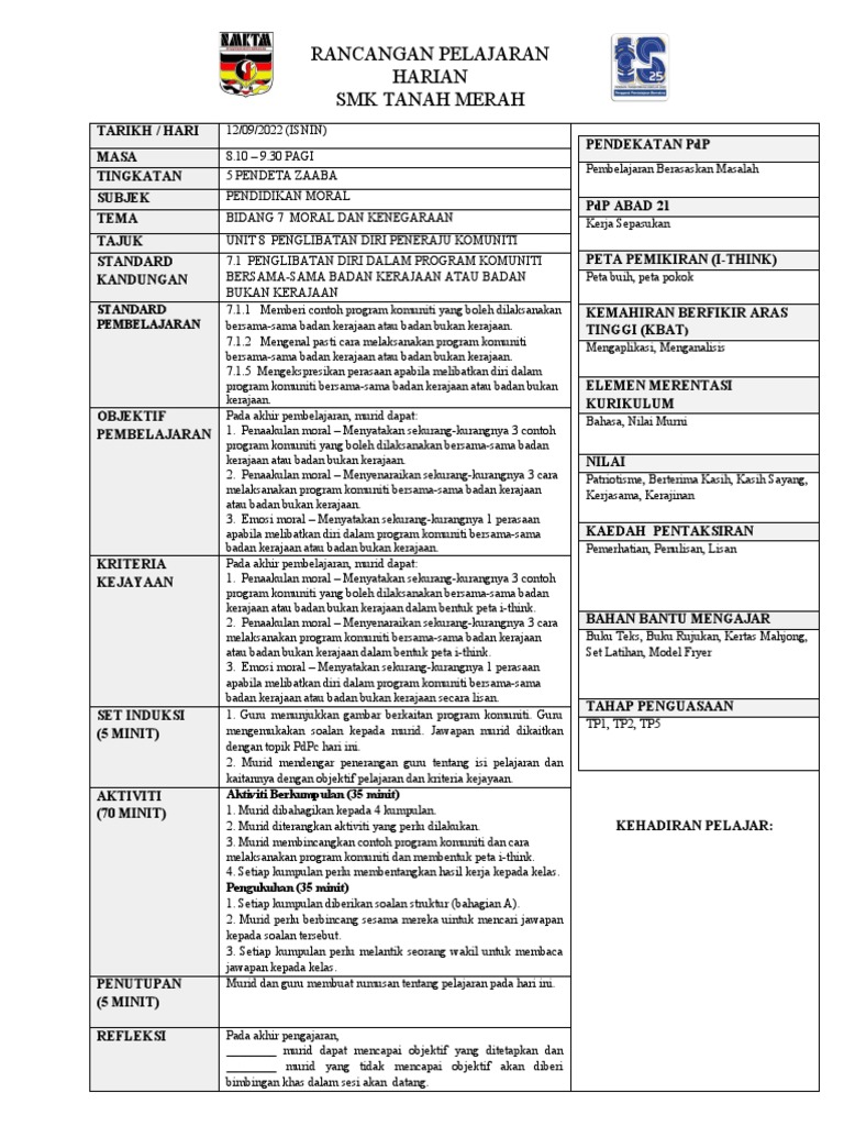 Contoh RPH Moral | PDF