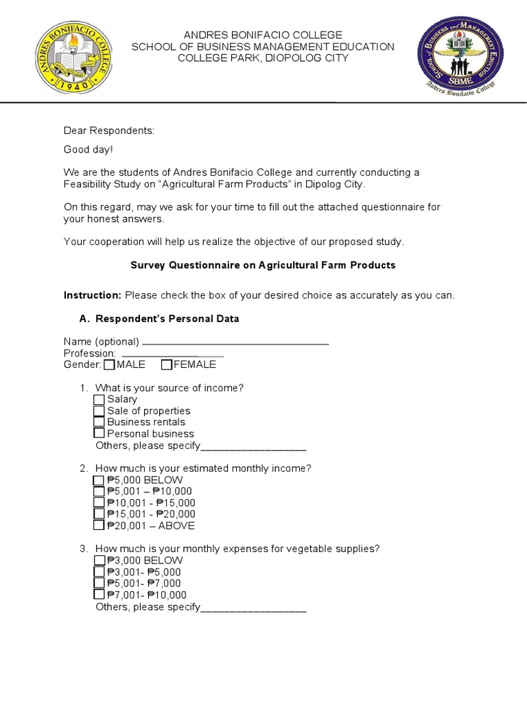 Survey Questionnaire. AGRI GROUP | PDF | Questionnaire | Agriculture