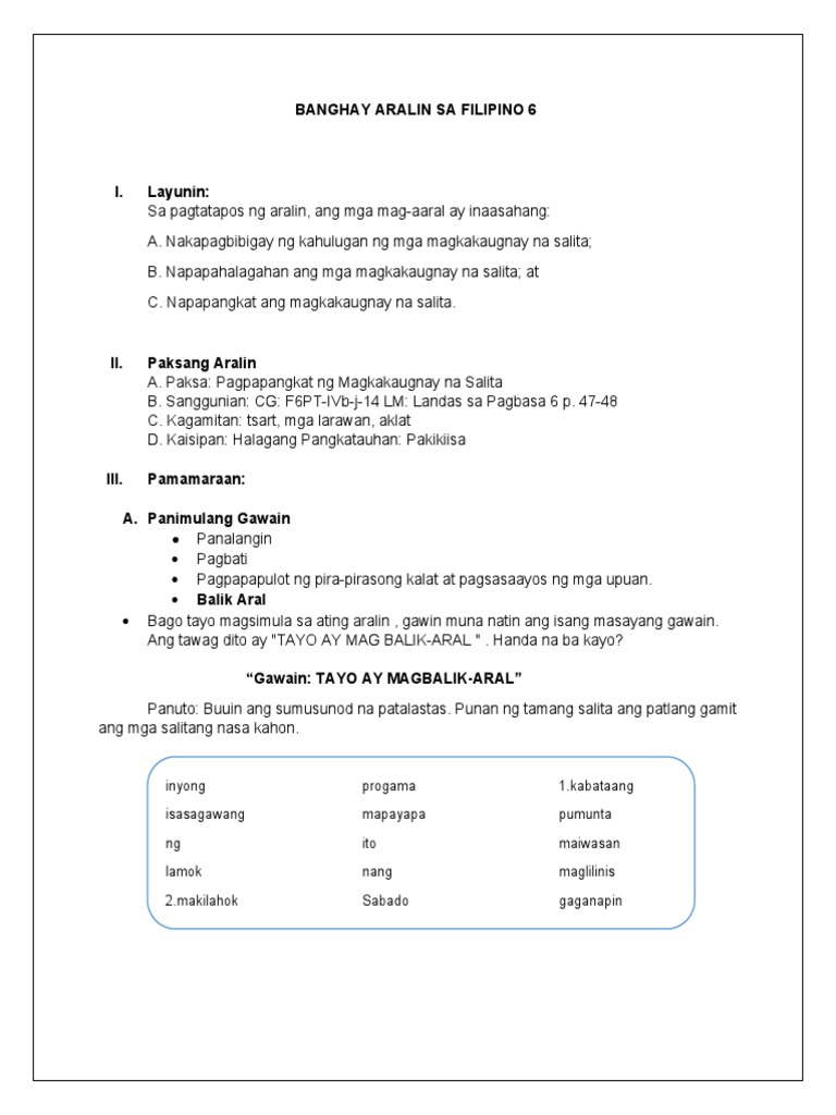 4 22 Banghay Aralin Sa Filipino 6 | PDF