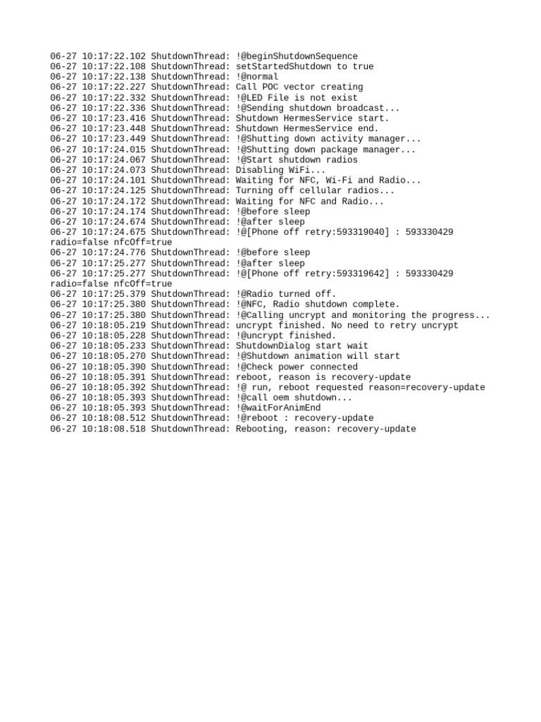 Device Shutdown and Reboot Log | PDF