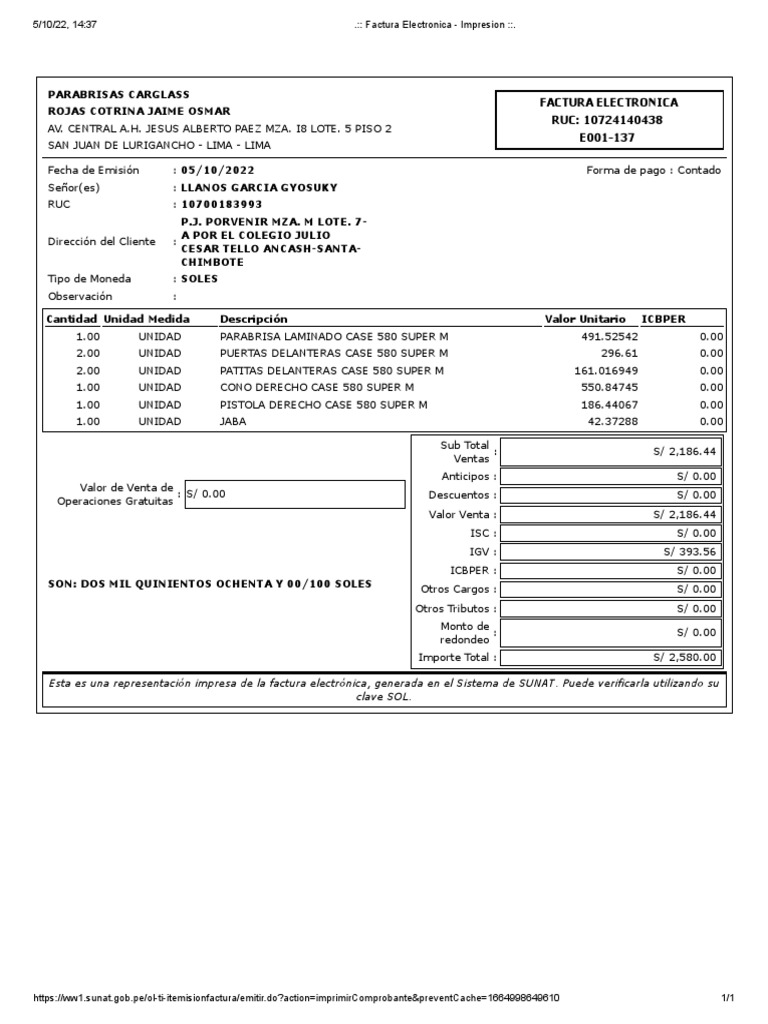 Fac E001-137 | PDF | Pagos | Dinero