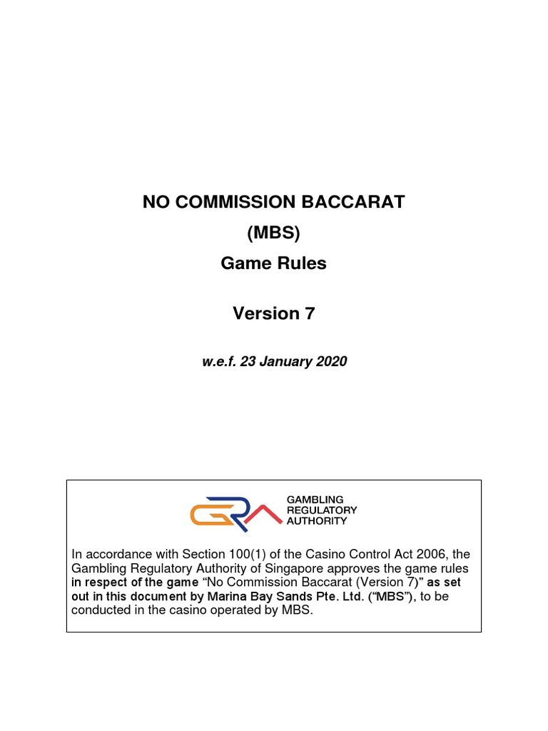 MBS No Commission Baccarat Game Rules Ver 7 | PDF | Gaming | Card Games