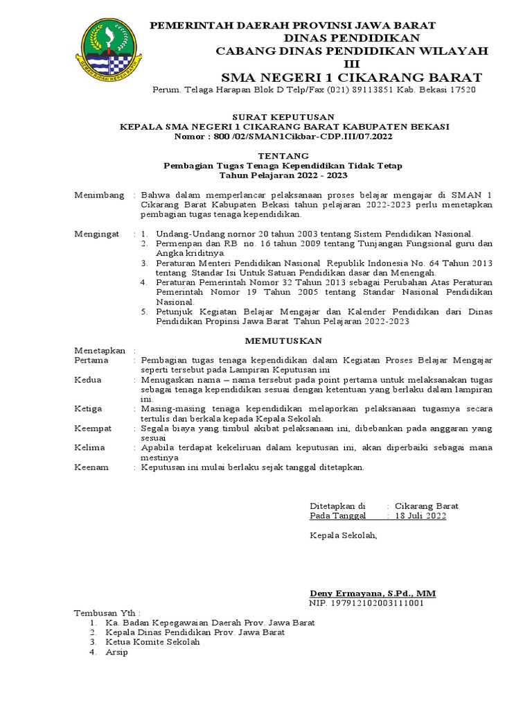 SK TU 2022-2023 SMAN1 Cikarang Barat | PDF