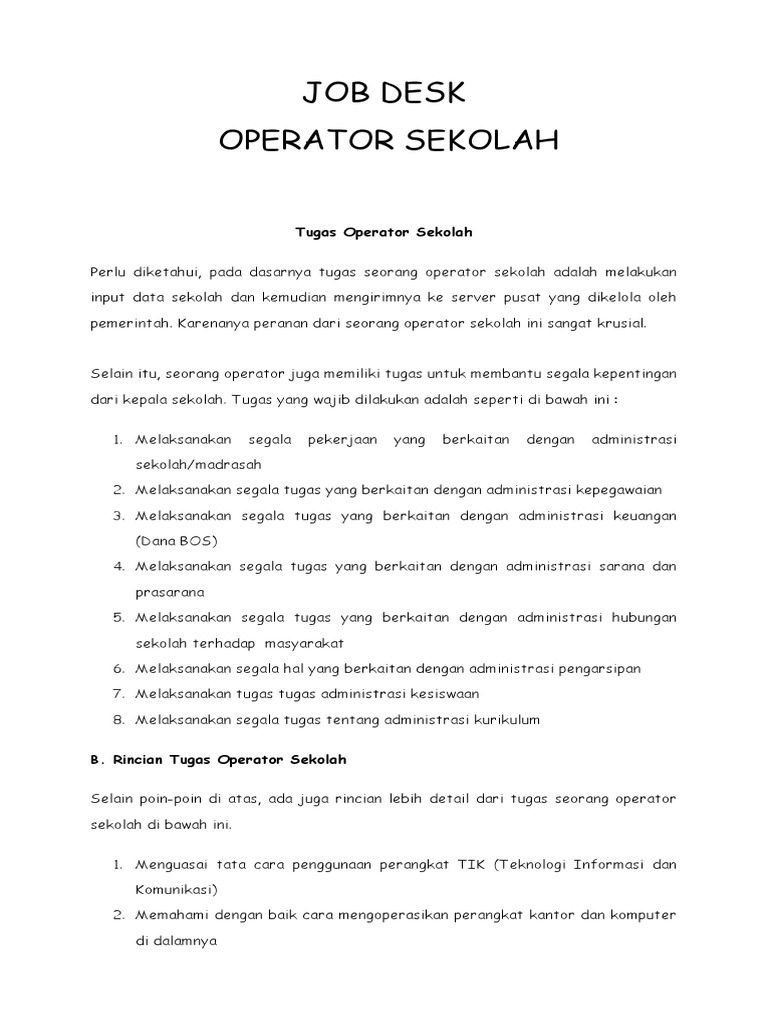 Tugas dan Kualifikasi Operator Sekolah | PDF | Bisnis | Komputer