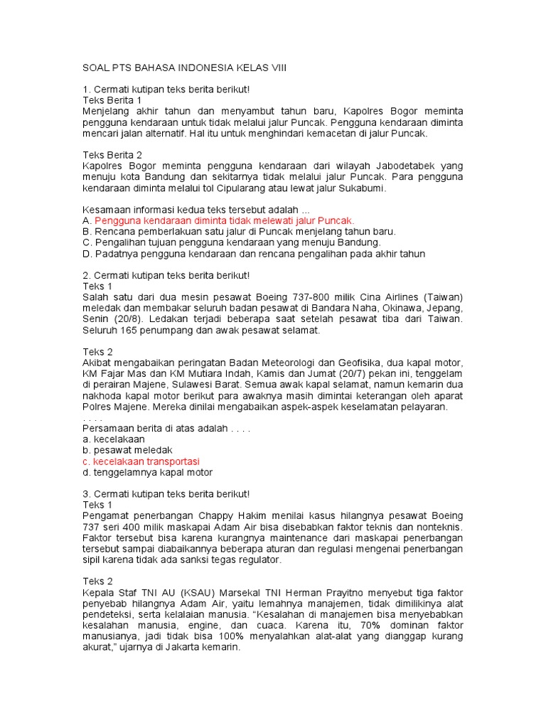 Soal PTS Bahasa Indonesia Kelas Viii | PDF | Sains & Matematika