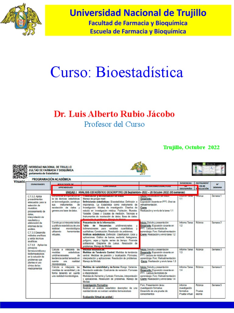 CLASE 1.2 Bioestadistica Farmacia 2022 | PDF | Estadísticas | Probabilidades y estadísticas