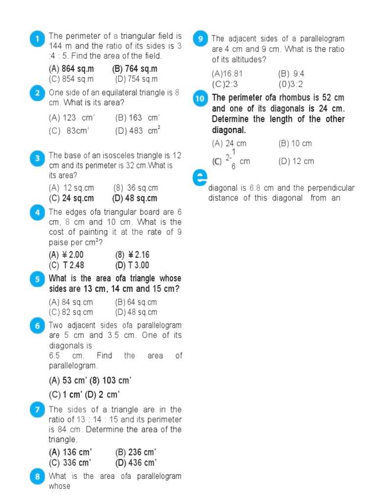 Herons Formula Test Pdf Area Triangle