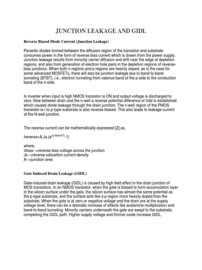 Junction Leakage and GIDL | PDF | P–N Junction | Field Effect Transistor