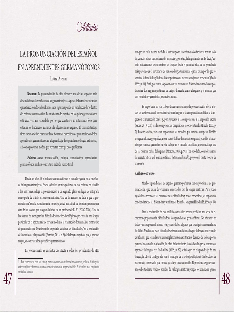 La Pronunciación Del Español en Aprendientes Germanófonos | PDF ...