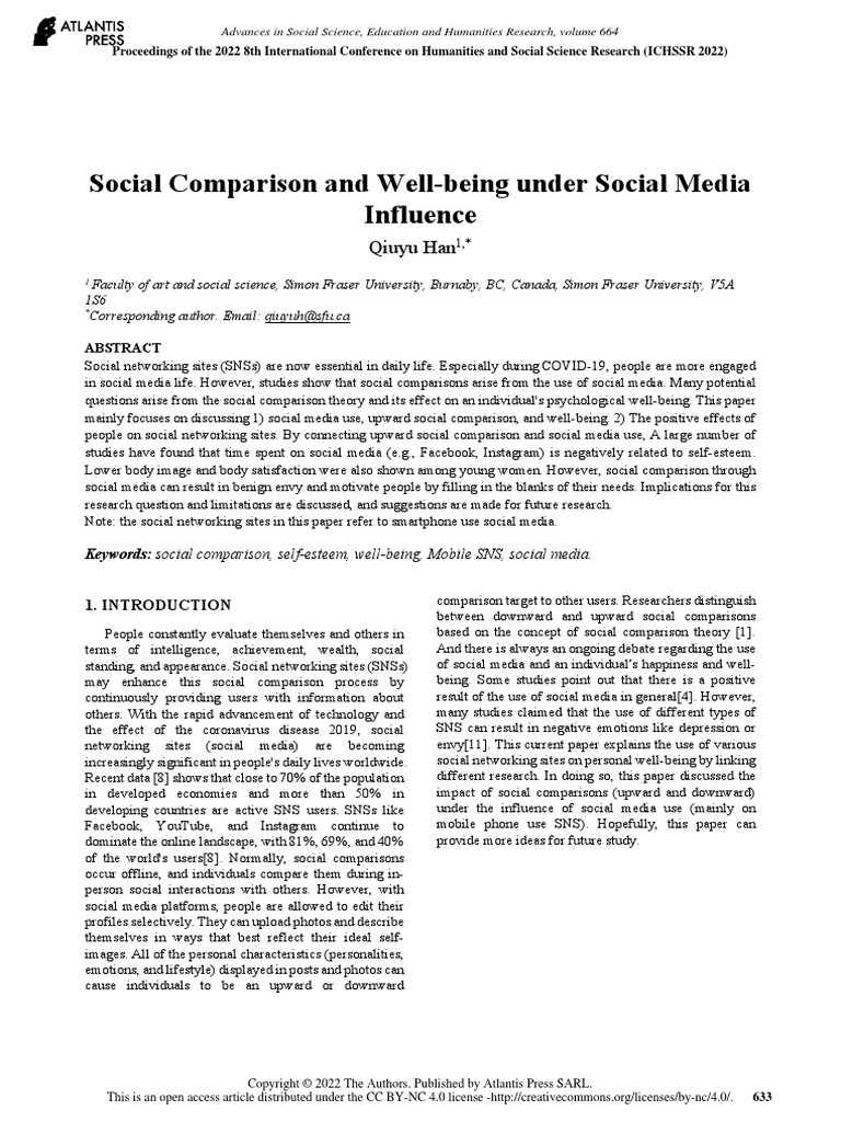 Social Comparison and Well-Being Under Social Media Influence | PDF ...