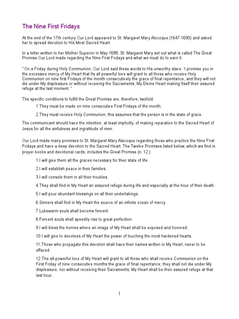 The Nine First Fridays | PDF | Christian Belief And Doctrine ...