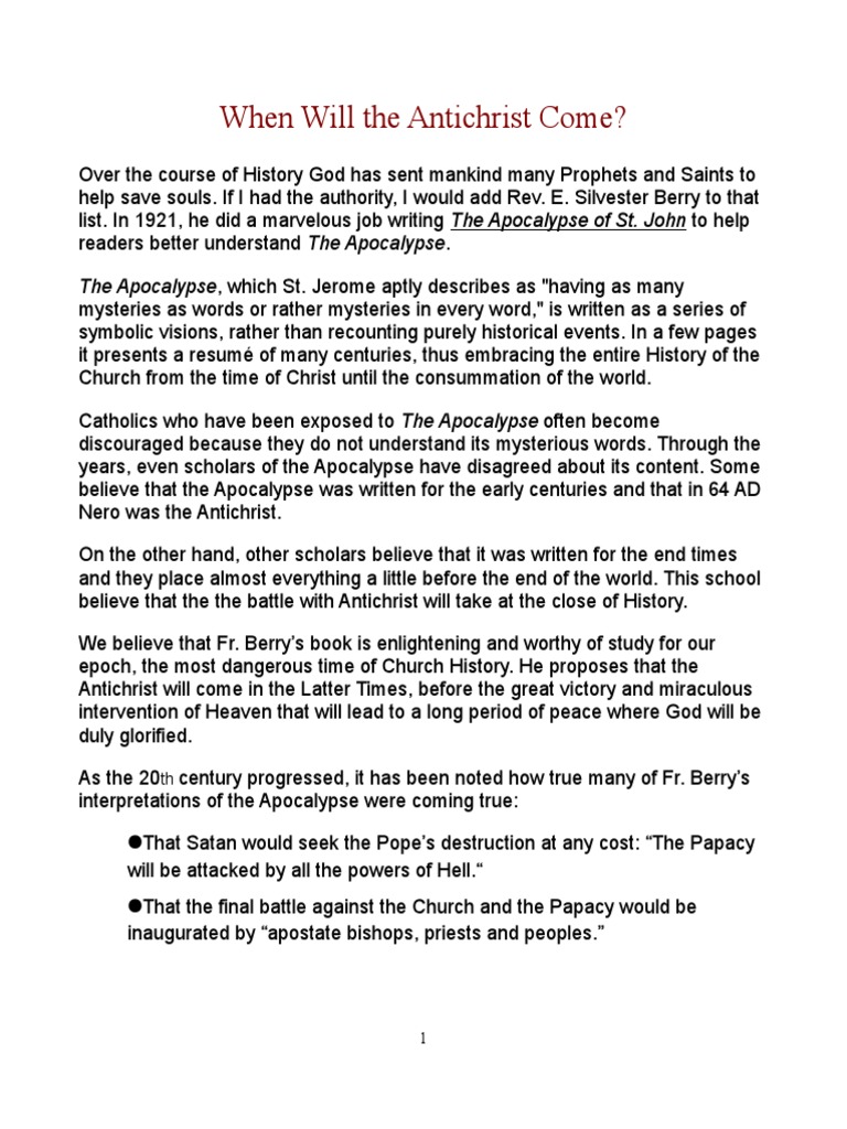 Understanding the Antichrist's Arrival | PDF | Antichrist | Catholic Church
