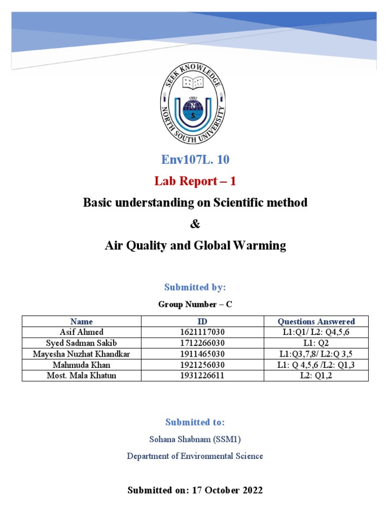 Env107 Lab Report 1 of Group C Final | PDF | Sea Level Rise | Density