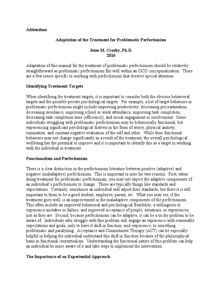 Act For Perfectionism Addendum | PDF | Perfectionism (Psychology ...