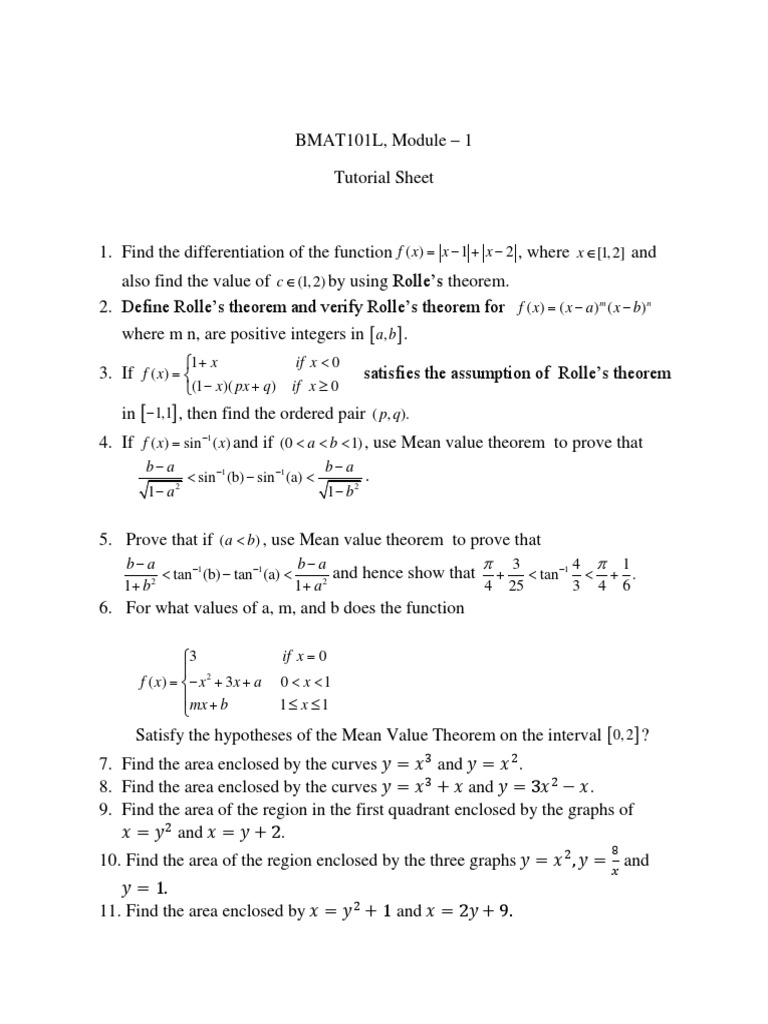 BMAT101L Module1 Tutorial Sheet | PDF | Cartesian Coordinate System ...