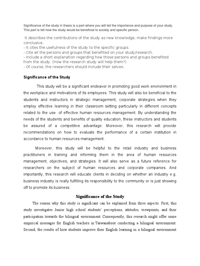 Significance of The Study | PDF | Learning Styles | Strategic Management